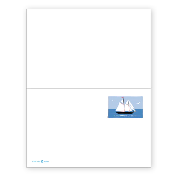Schooner Double Reply Stamped Card Stamp | USPS.com