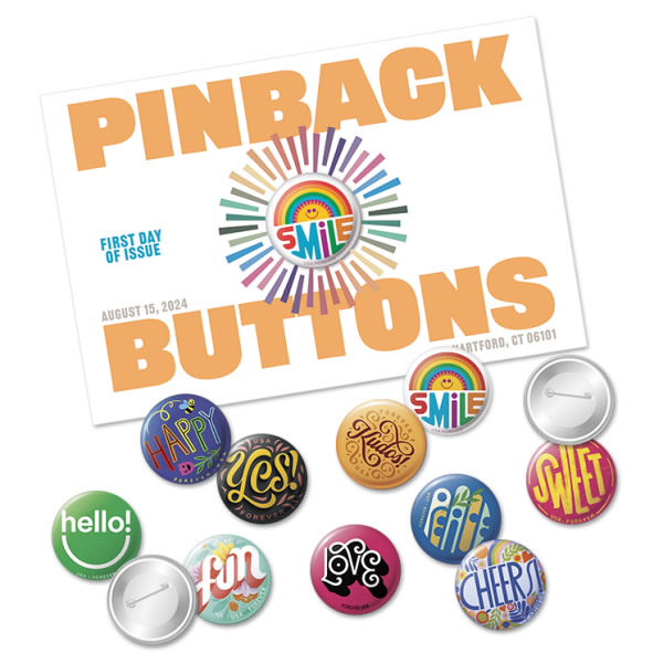 Pinback Buttons Stamp Pin with Cancellation Card | USPS.com