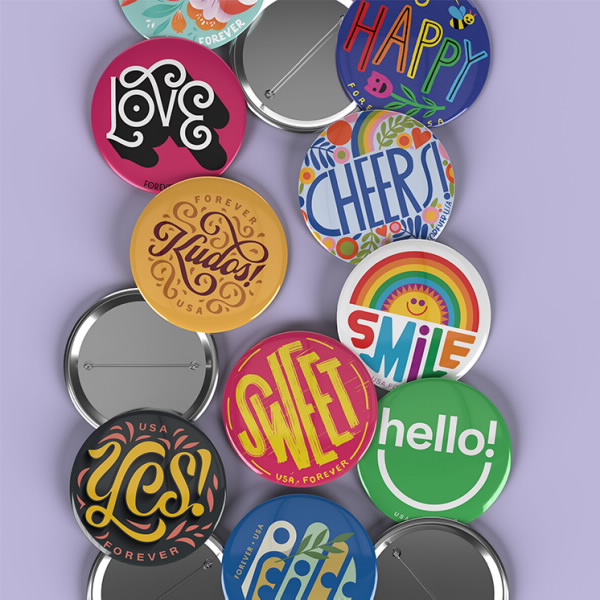 Pinback Buttons Stamp Pin with Cancellation Card | USPS.com