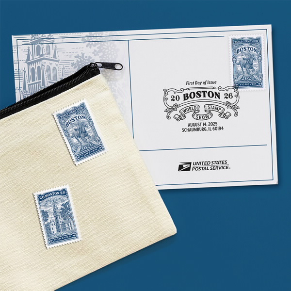 Boston 2026 World Stamp Show Stamp Pin with Cancellation Card | USPS.com