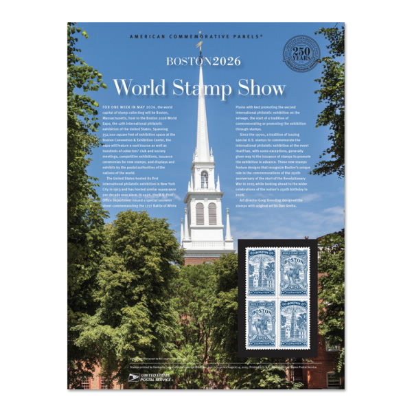 Boston 2026 World Stamp Show American Commemorative Panel® | USPS.com
