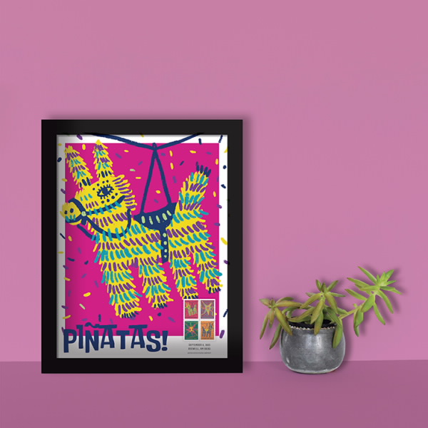 Piñatas! Framed Stamps, Donkey with Pink Background | USPS.com