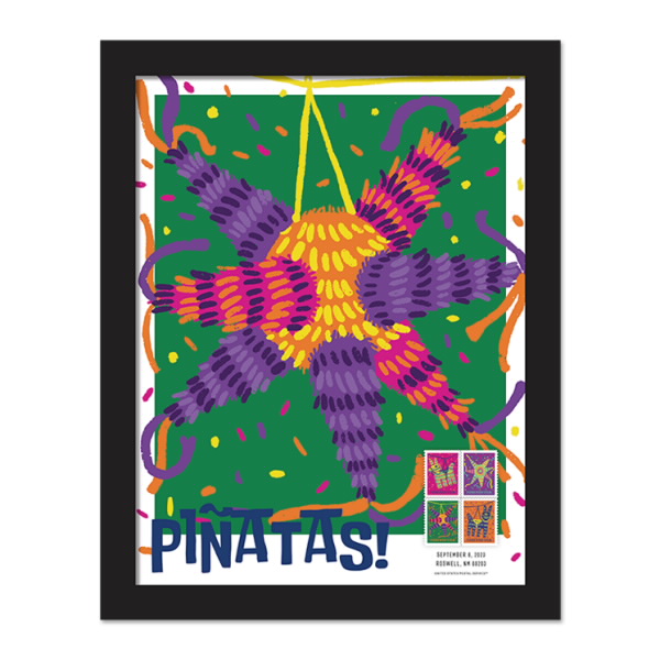 Piñatas! Framed Stamps, 7-Point Star with Green Background | USPS.com
