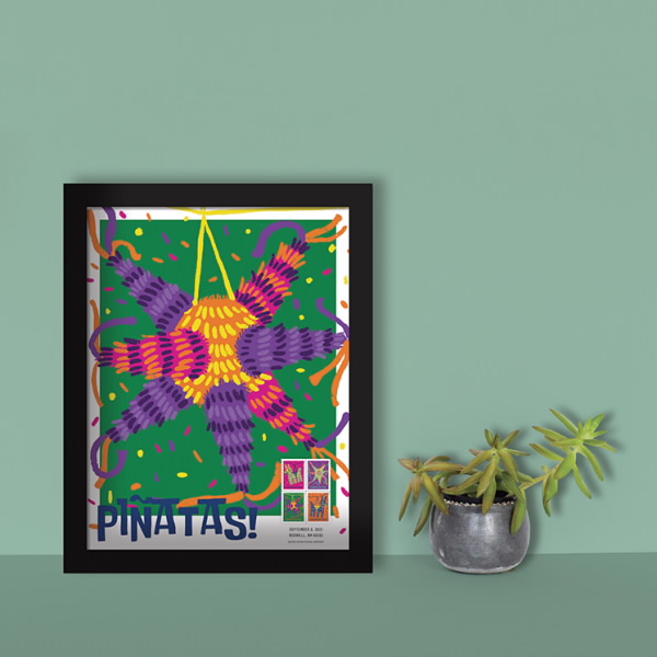 Piñatas! Framed Stamps, 7-Point Star with Green Background | USPS.com
