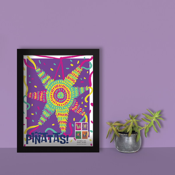 Piñatas! Framed Stamps, 7-Point Star with Purple Background | USPS.com