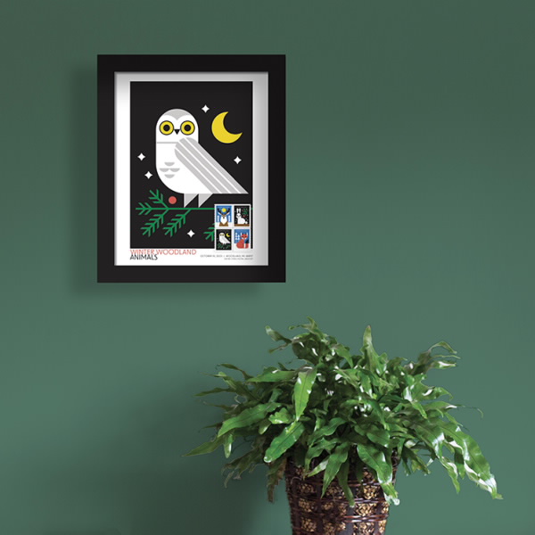 Winter Woodland Animals Framed Stamps, Owl | USPS.com