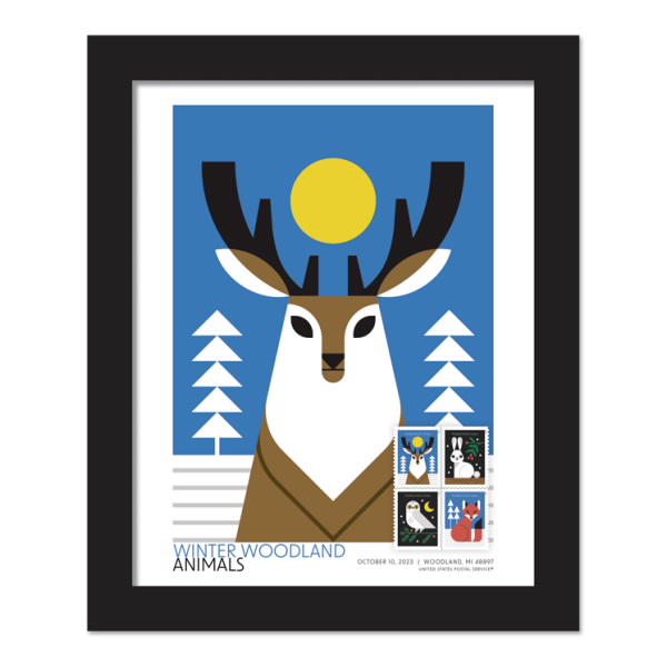Winter Woodland Animals Framed Stamps, Deer | USPS.com