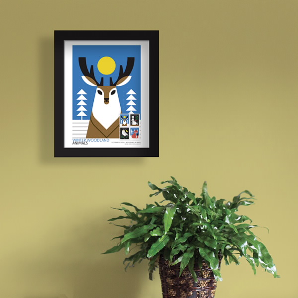 Winter Woodland Animals Framed Stamps, Deer | USPS.com