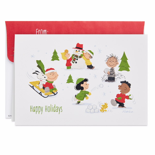Peanuts Characters With Christmas Trees Boxed Holiday Cards | USPS.com
